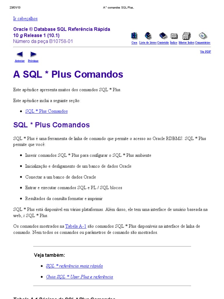 A - Comandos SQL Plus, PDF | PDF | SQL | Banco de dados Oracle
