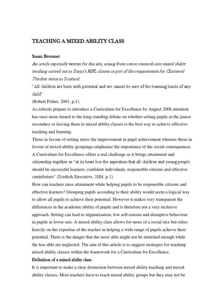 Teaching A Mixed Ability Class | PDF | Learning Styles | Teachers