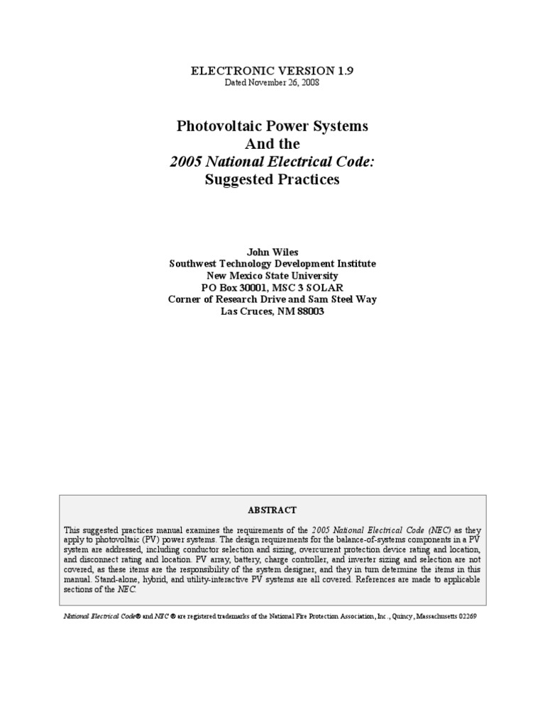 Photovoltaic Power Systems and The 2005 National Electrical Code ...