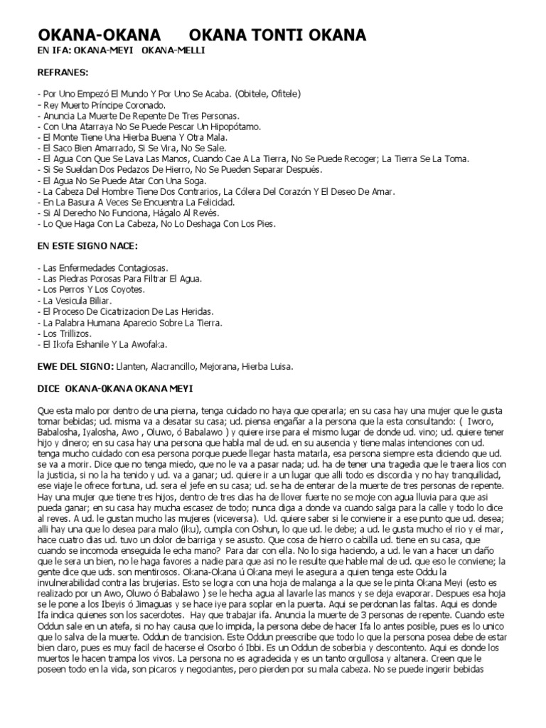01 Okana Completo Con Odduns Patakines y Rezos | PDF | Religión y ...