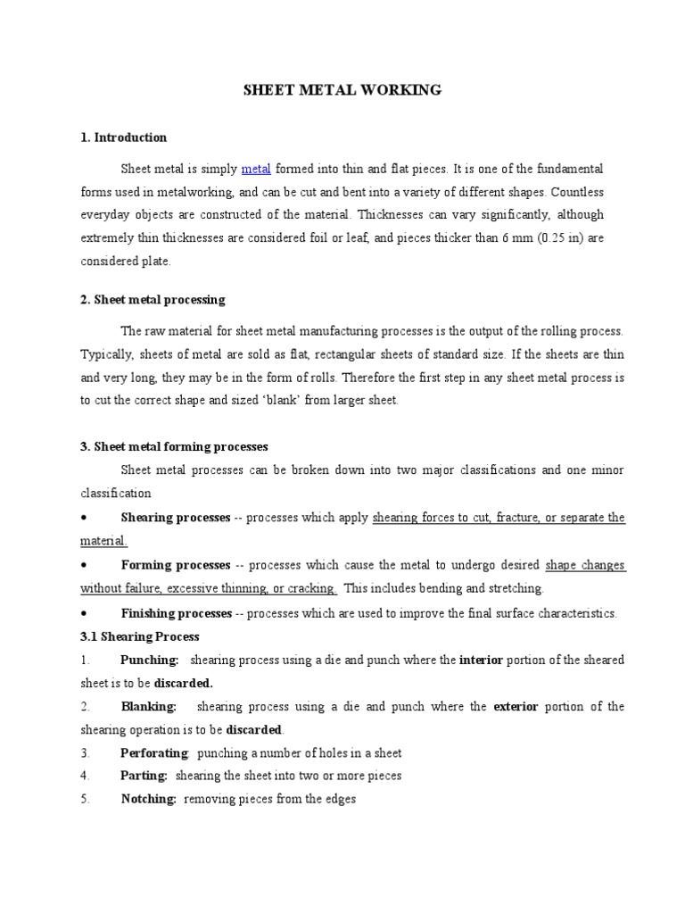 Sheet Metal Working Processes Overview | PDF | Technology & Engineering