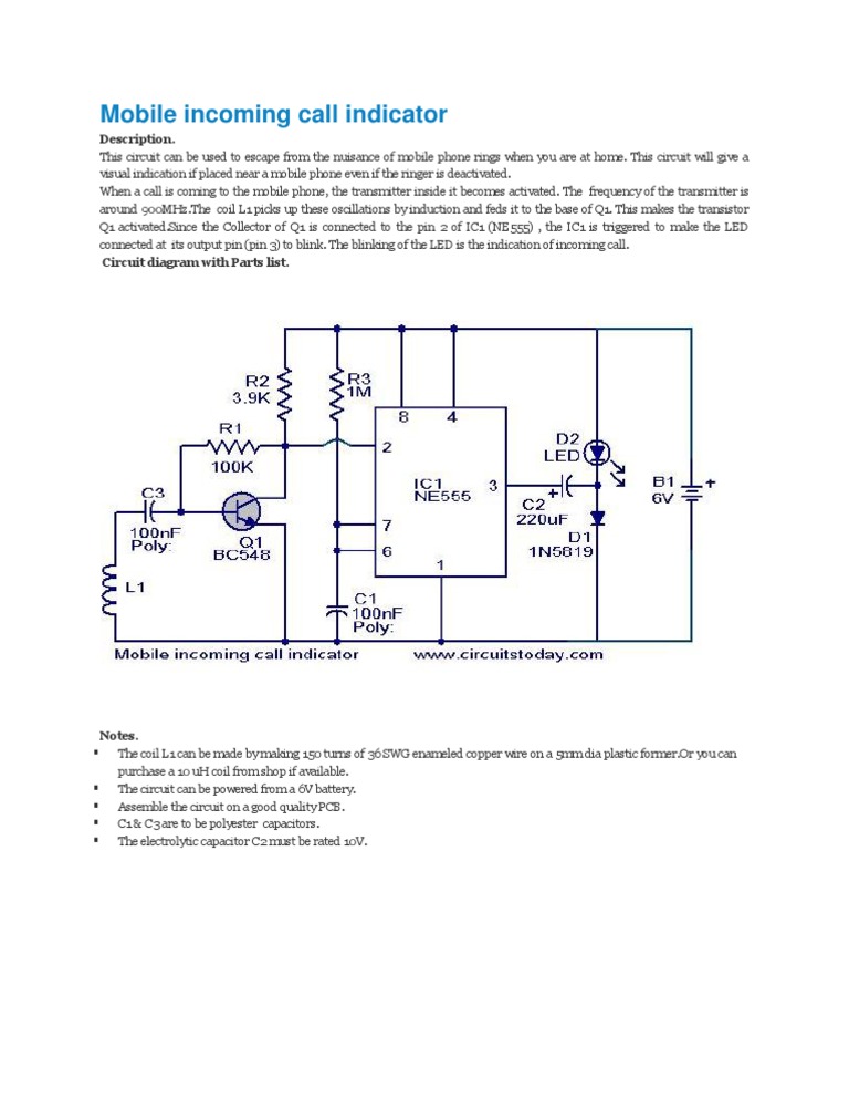 Visual Mobile Call Indicator Circuit | PDF