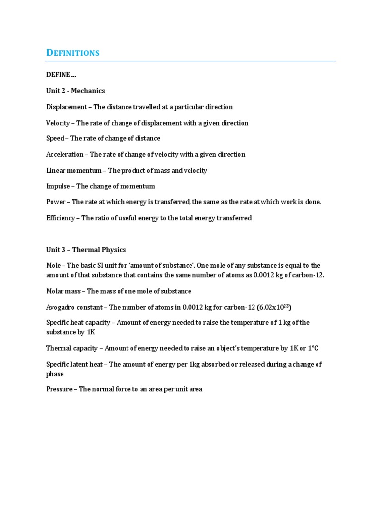 IB Physics Core Definitions | PDF | Atomic Nucleus | Neutron