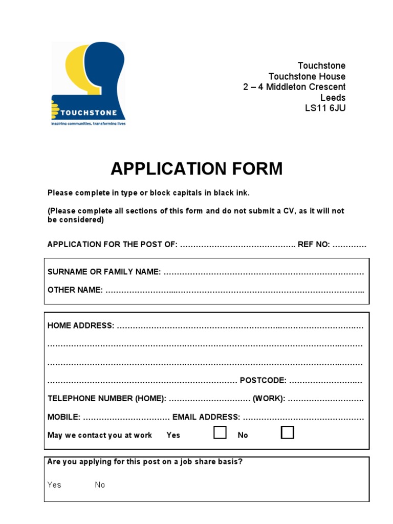 Touchstone Application Form | PDF
