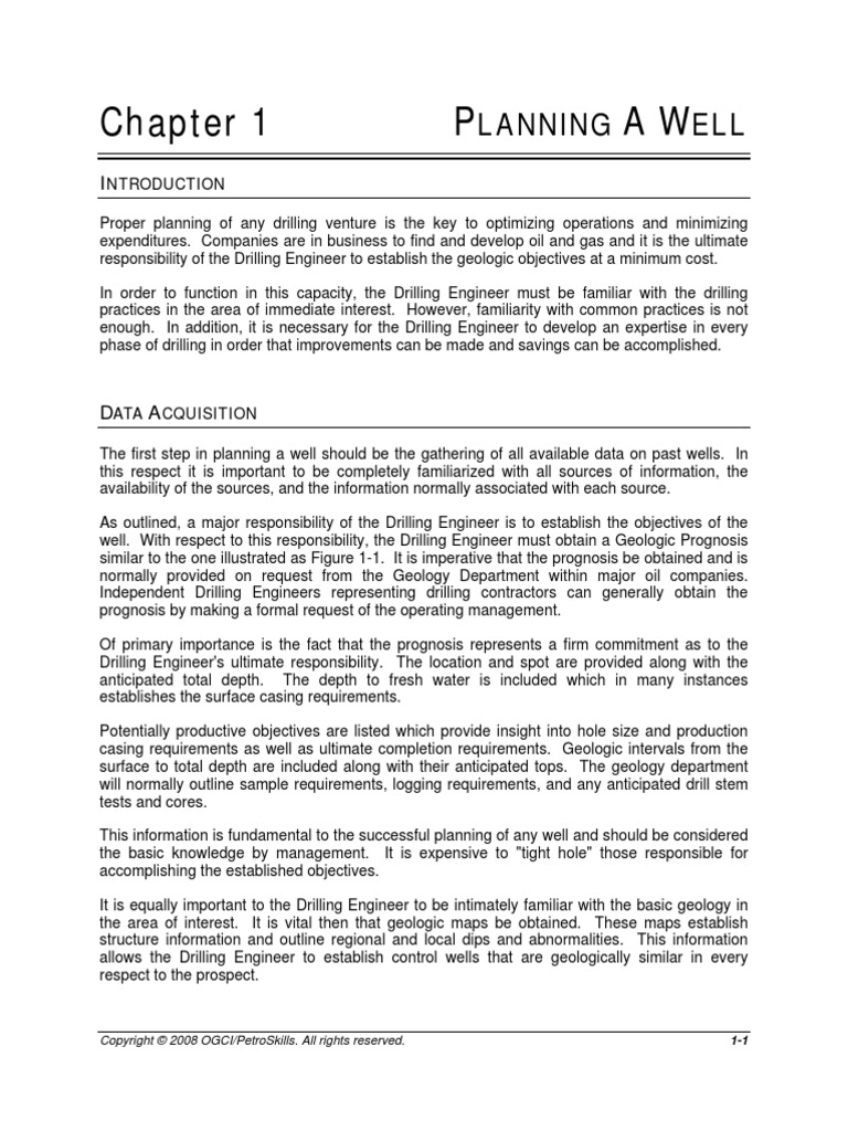 Chapter 01 Planning A Well | PDF | Drilling Rig | Casing (Borehole)