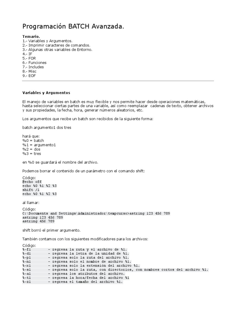 Programación BATCH Avanzada | PDF | Expresión regular | Archivo de computadora
