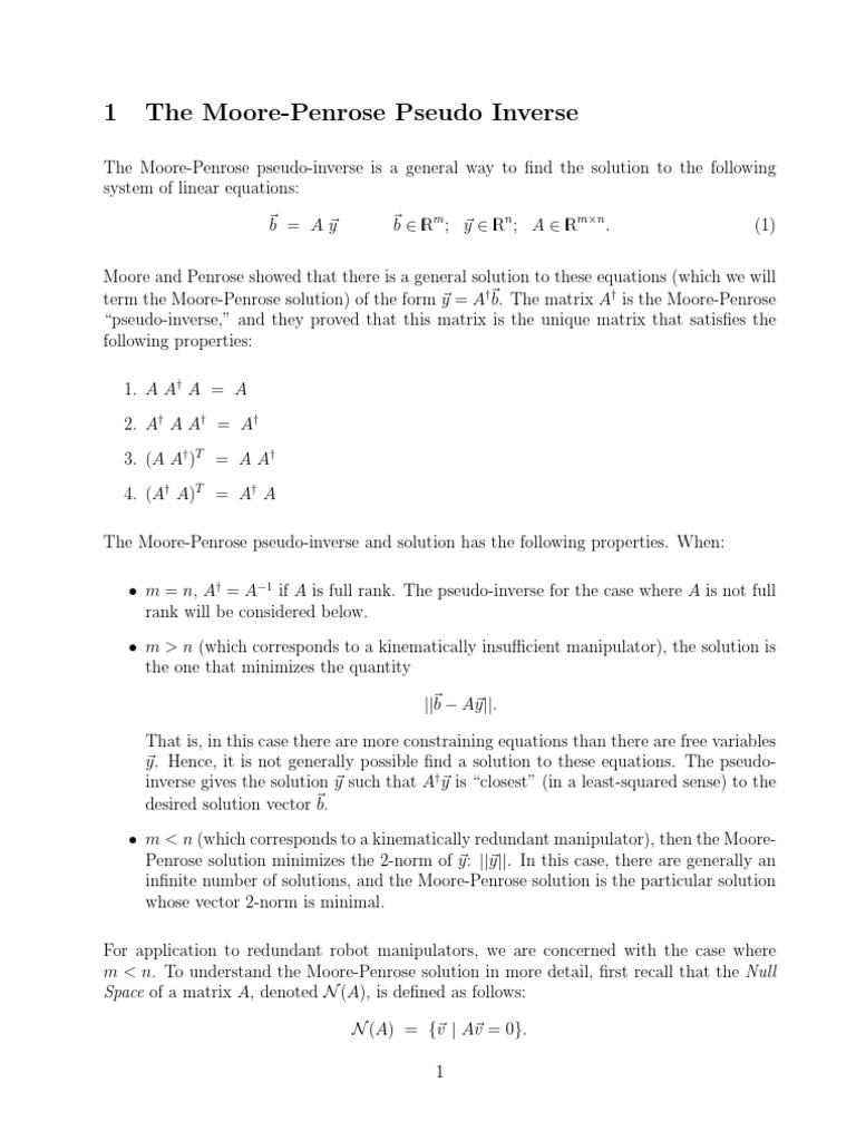 Pseudo Inverse Pdf Functional Analysis Matrix Mathematics
