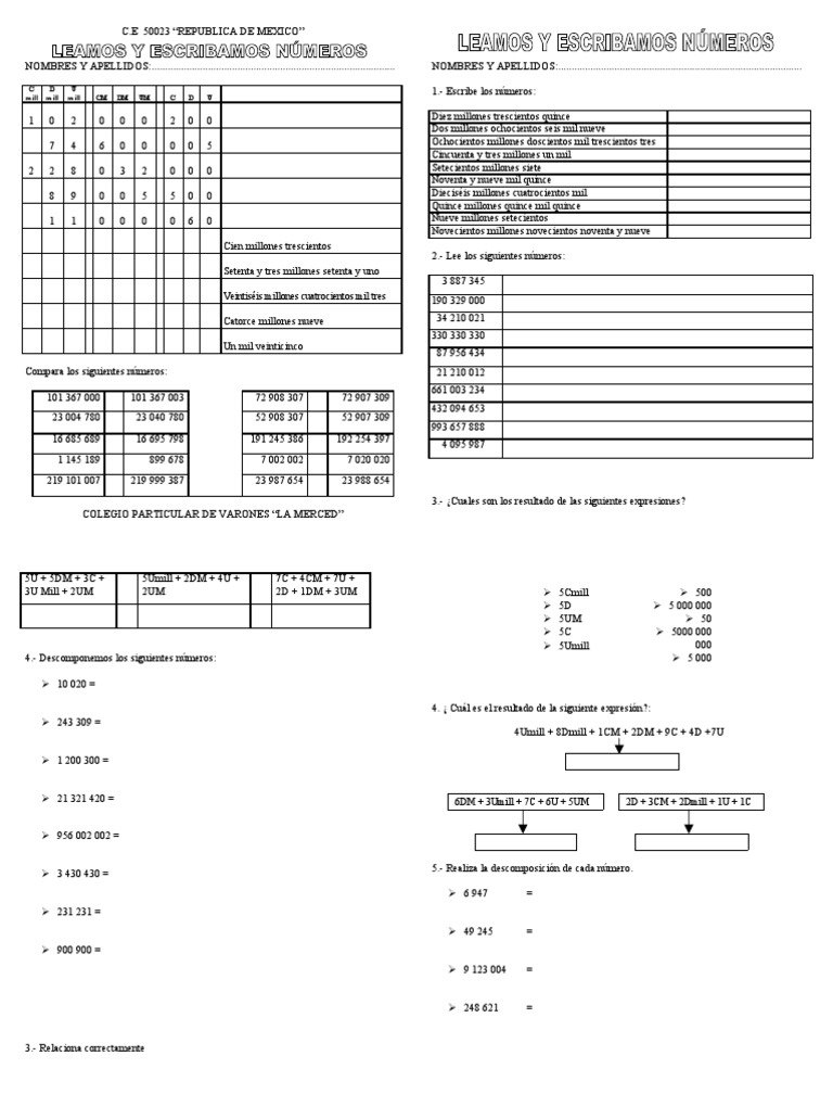Lectura y escritura de números en PDF | PDF