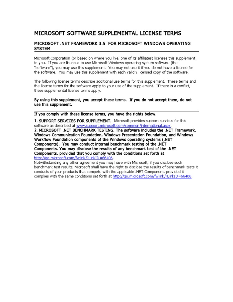 Microsoft .NET Framework 3.5 License Terms | PDF