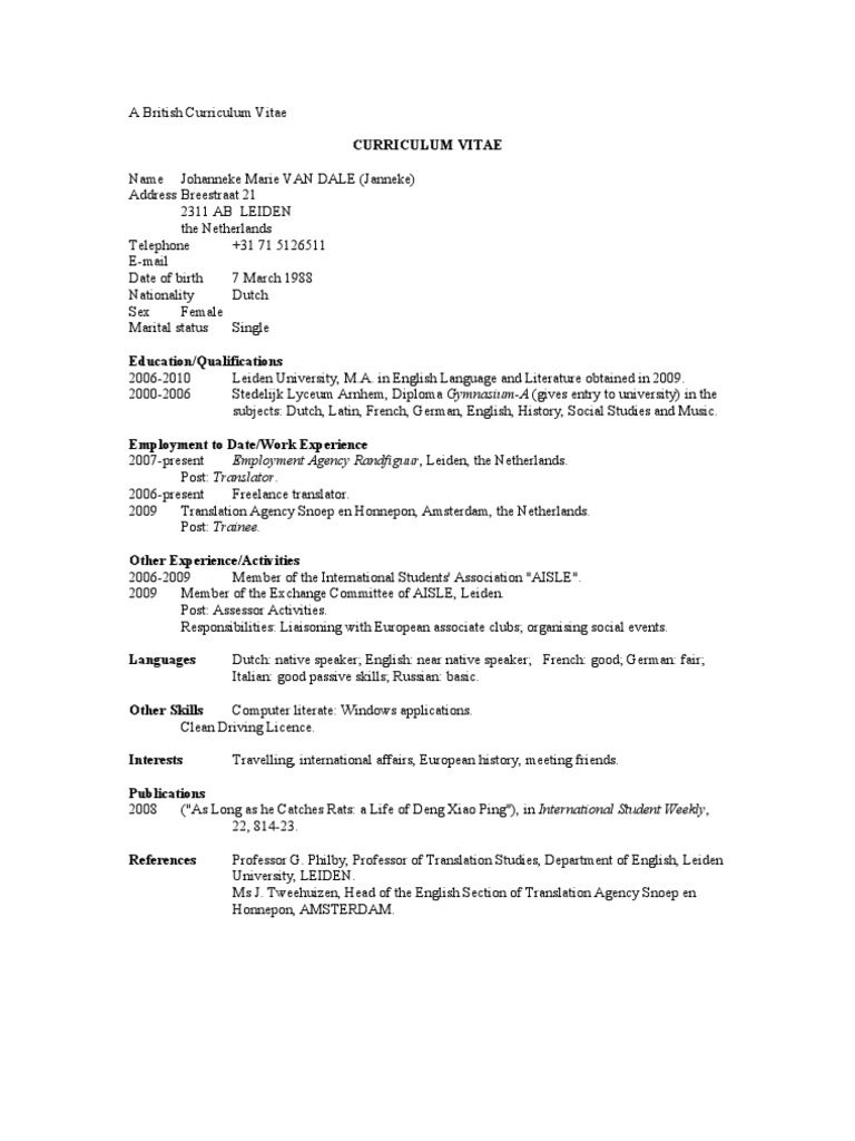 British Cv Example