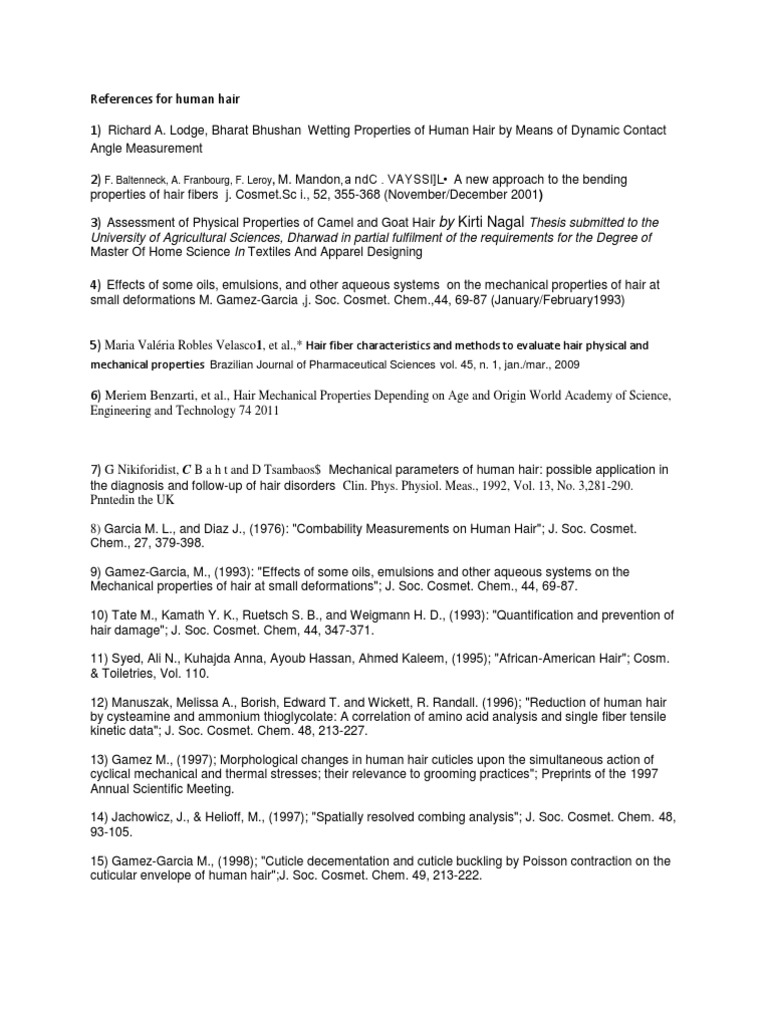 References For Human Hair PDF | PDF | Materials Science | Applied And ...