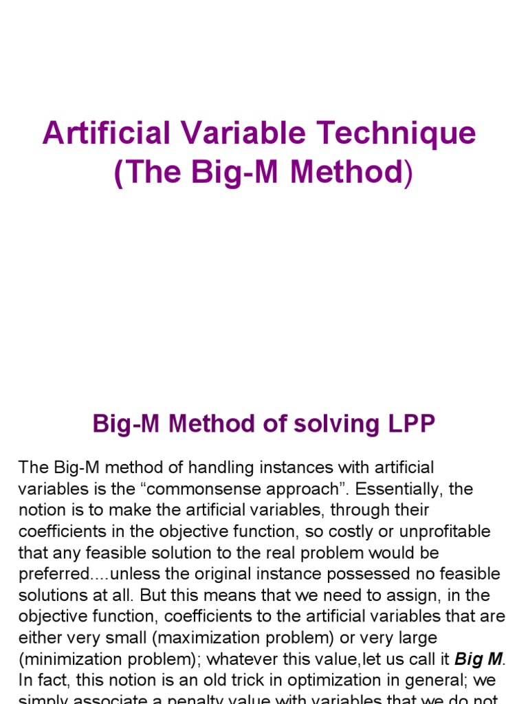 Artificial Variable Technique-Big M Method | PDF | Mathematical Optimization | Loss Function
