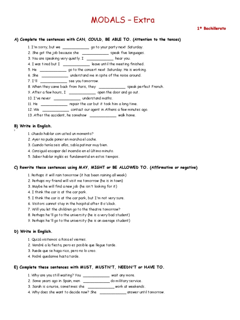 1º Bach - Modals Key | PDF | Syntax | Linguistic Typology
