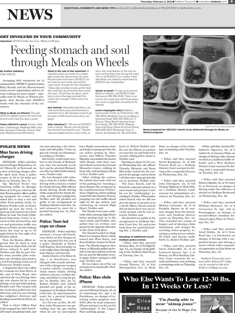 Dedham Transcript Feb. 3, 2011 Feeding The Stomach and Soul Through ...
