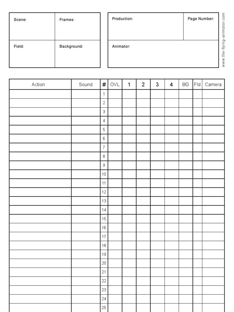 Animation Exposure Sheet Template | PDF | Games & Activities ...