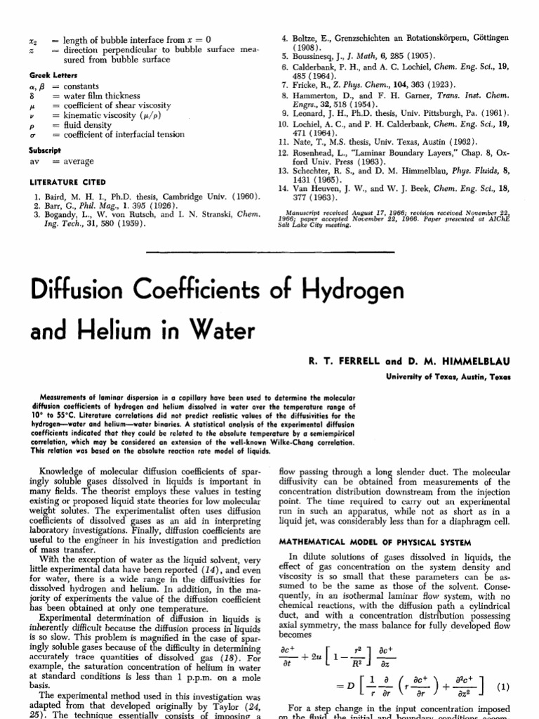 Diffusivity Coefficient of Hydrogen | PDF | Diffusion | Gases