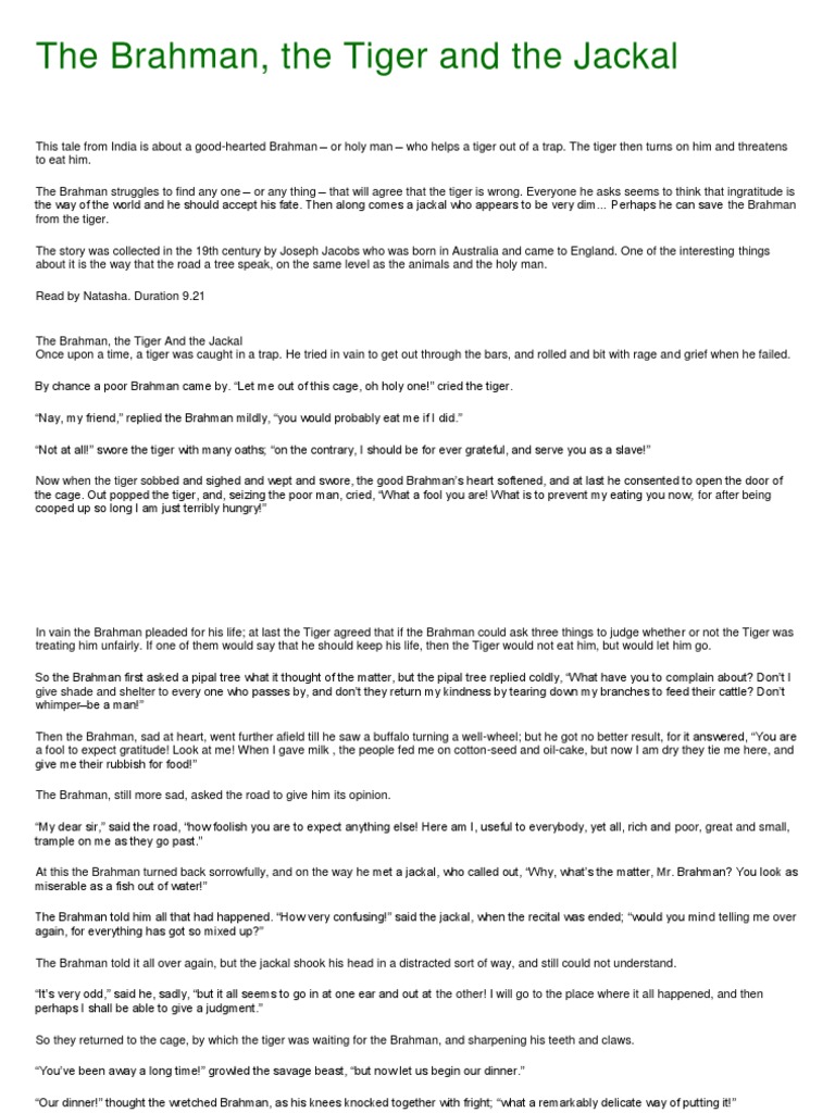 The Brahman, The Tiger and The Jackal | PDF