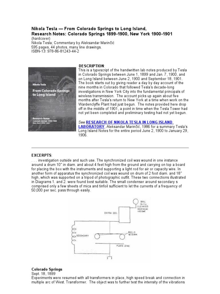 Tesla's Colorado Springs Research Notes | PDF | Sphere | Electricity