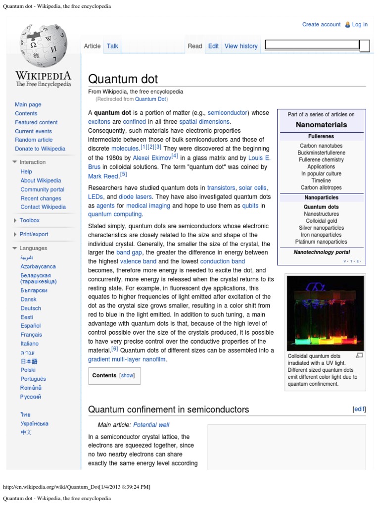 Quantum Dot - Wikipedia, The Free Encyclopedia | PDF | Band Gap | Electron
