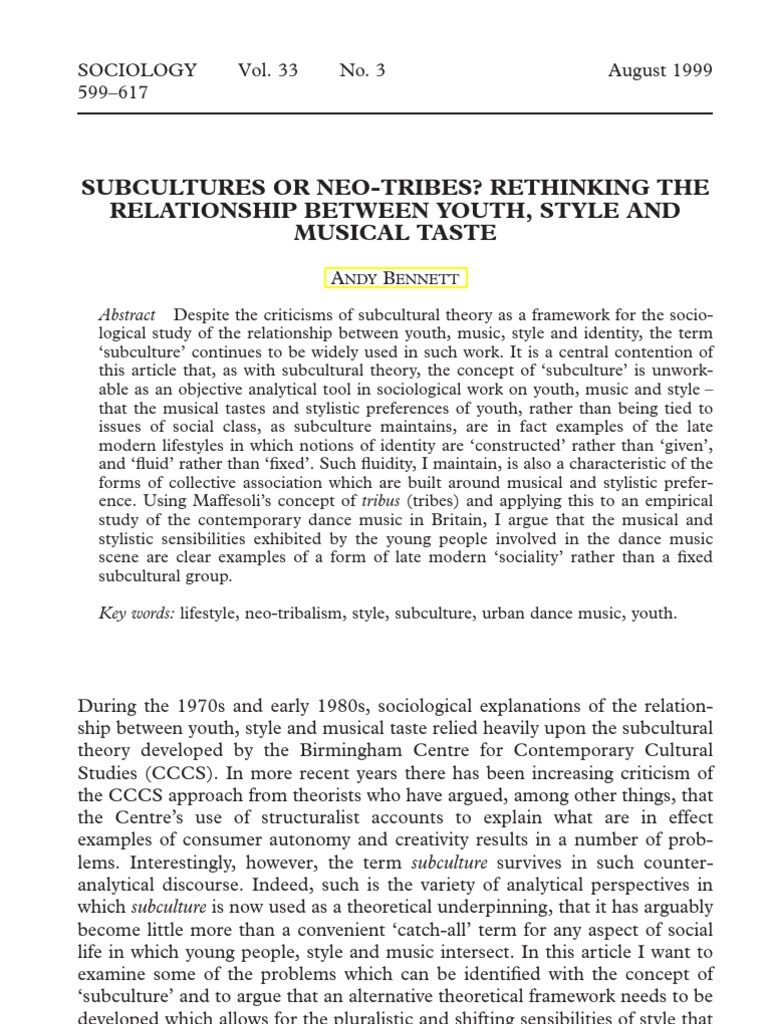 Youth, Style, Music: Subcultures vs. Tribes | PDF | Lifestyle ...
