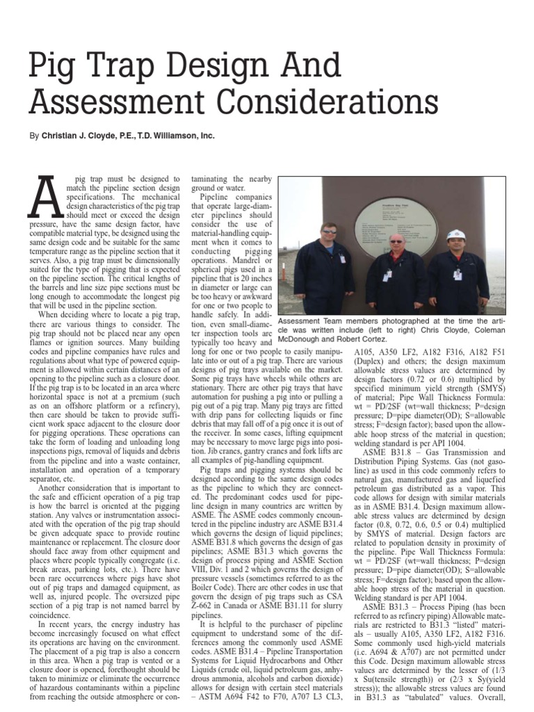 Pig Trap Design and Assessment Considerations | PDF | Pipeline ...