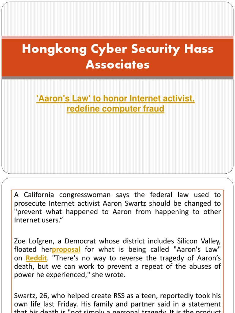 Hongkong Cyber Security Hass Associates: 'Aaron's Law' To Honor ...