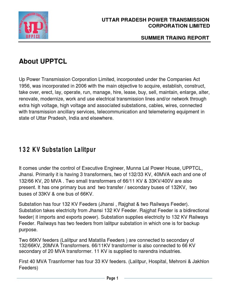 Upptcl Intern PDF | PDF | Electrical Substation | Transformer