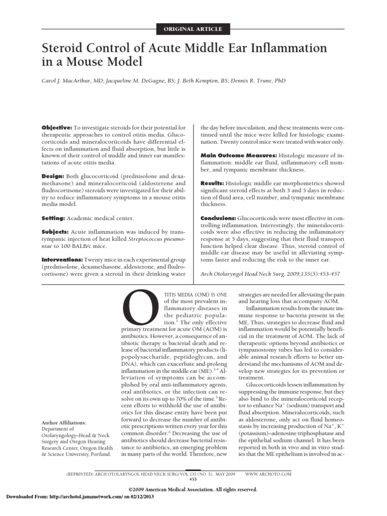Steroid Control of Acute Middle Ear Inflammation in A Mouse Model | PDF ...