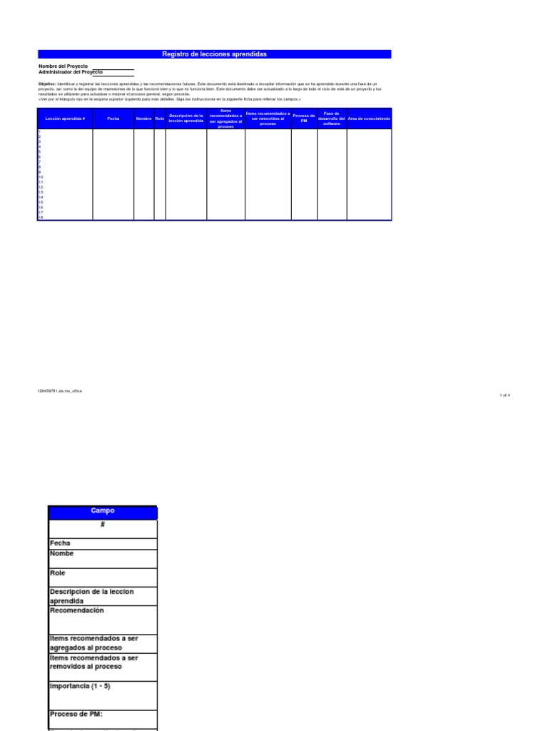 Registro de Lecciones Aprendidas | PDF | Proceso de desarrollo de software | Ingeniería de software