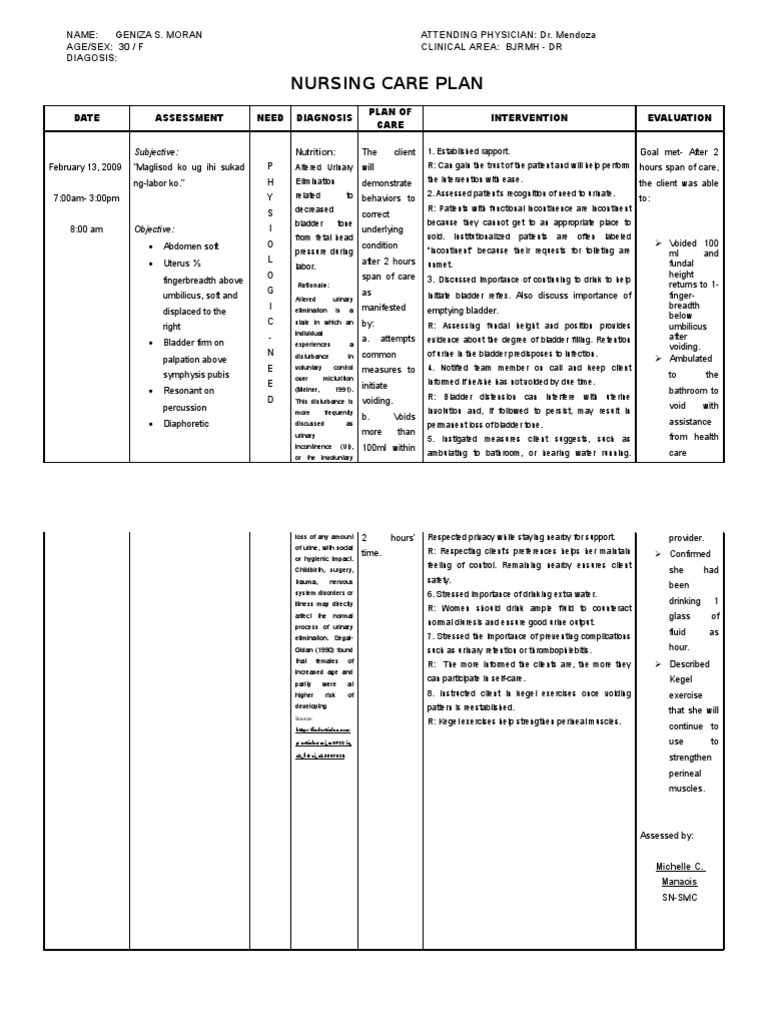 Ncp | Urinary Incontinence | Urinary Bladder