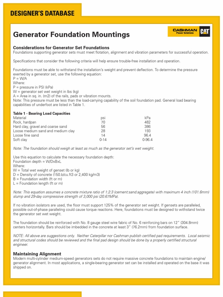 Generator Foundation Mountings | PDF | Sand | Concrete