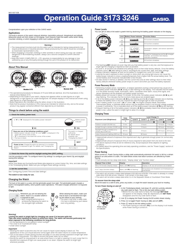 Casio Pathfinder PAG240T 7CR Triple Sensor Men's Watch Module Qw3246 ...