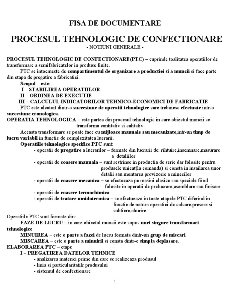 Proces Tehnologic de Confectionare | PDF