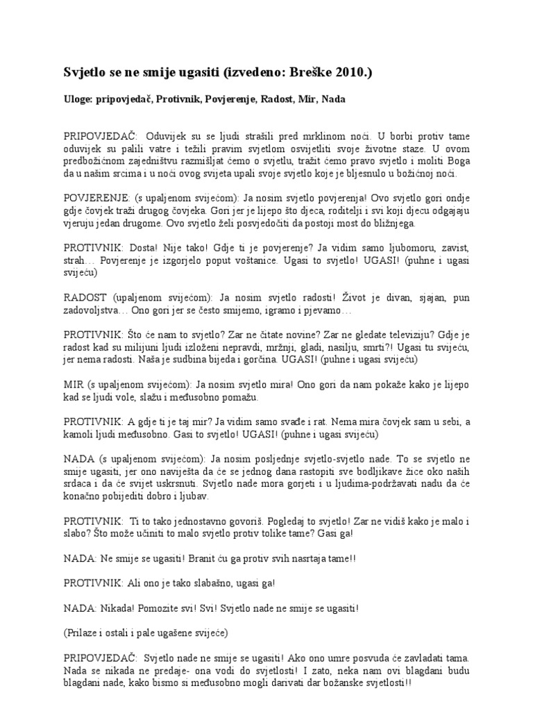 Božićni Igrokaz Svjetlo Se Ne Smije Ugasiti | PDF