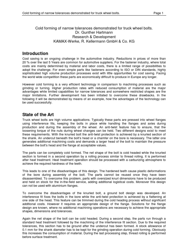 Cold Forming of Wheel Bolts PDF | PDF | Screw | Rolling (Metalworking)