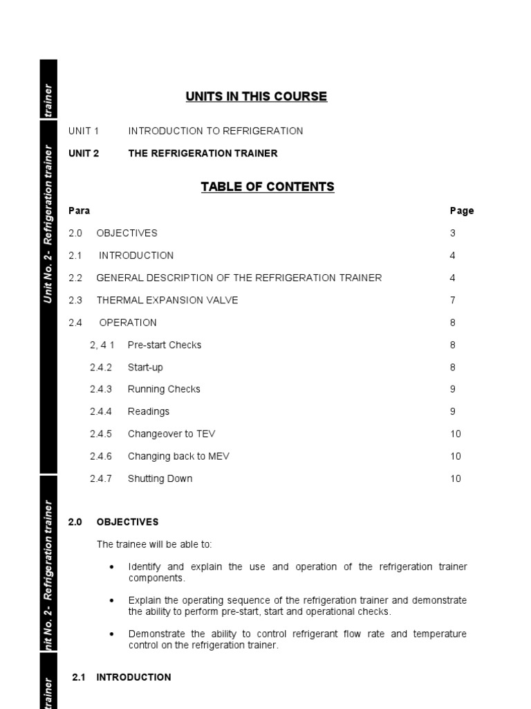 Unit 2 The Refrigeration Trainer Pdf Mechanical Engineering