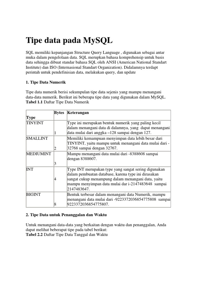 Tipe Data MySQL | PDF