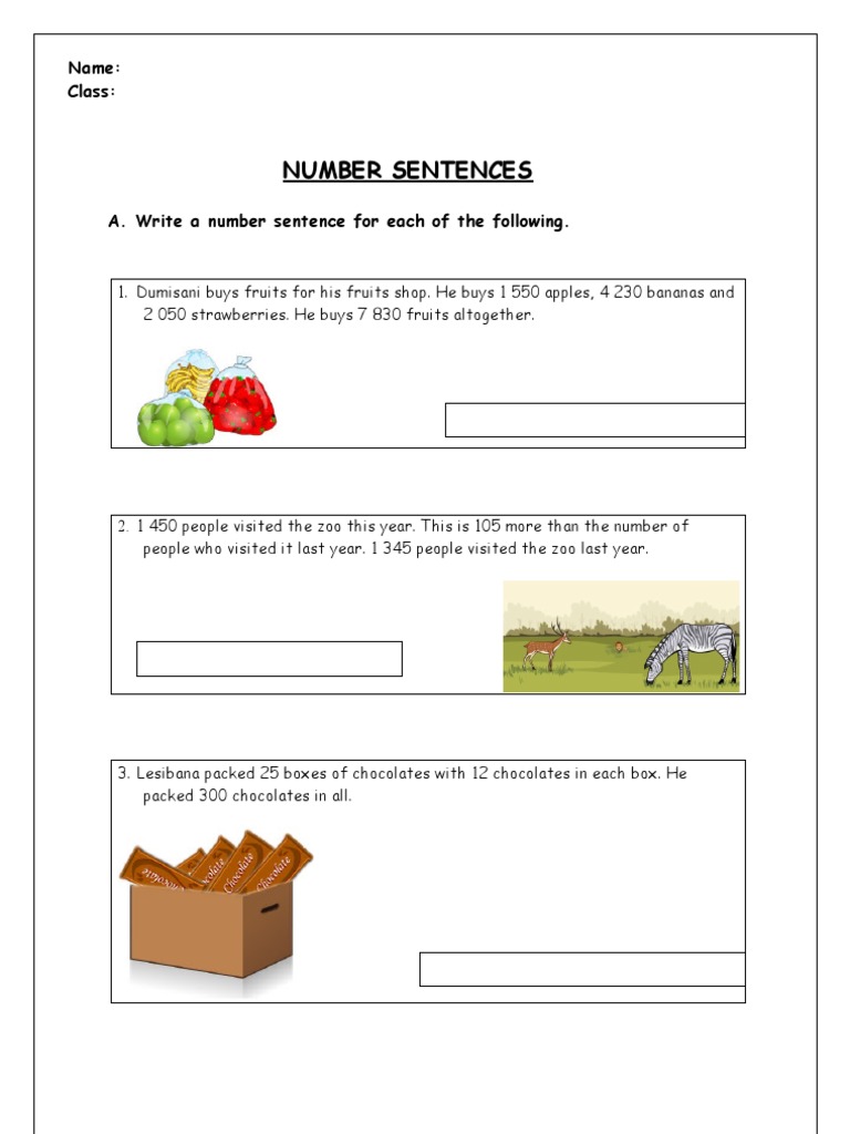 Number Sentences Worksheet | PDF | Bus