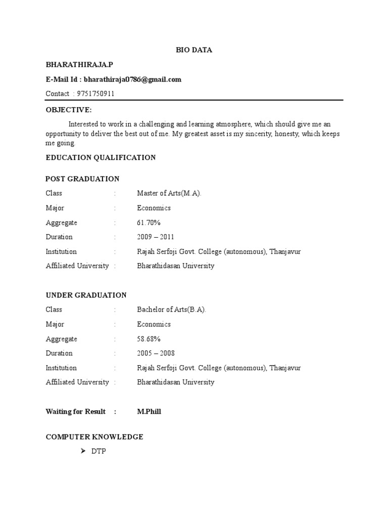 Bio Data | PDF