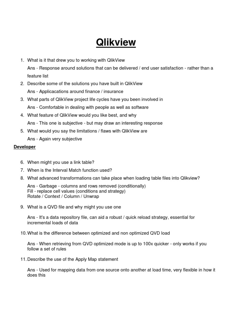 QlikView Interview Questions and Insights | PDF | Data Management ...