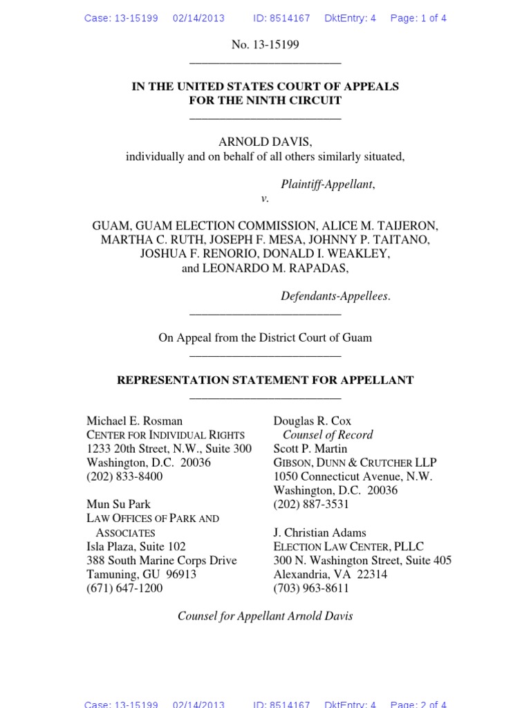 Attorney Representation Statement Davis v Guam | Judiciaries | United ...
