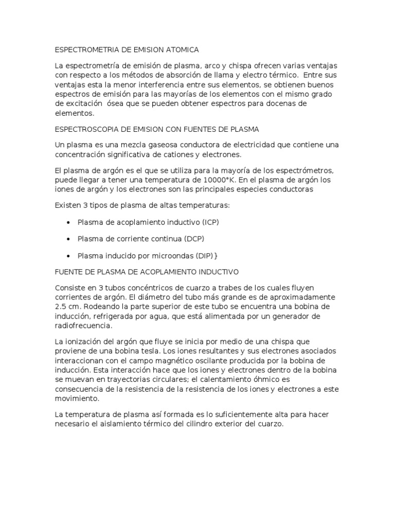 Espectrometria de Emision Atomica | PDF | Espectroscopia | Plasma (Física)