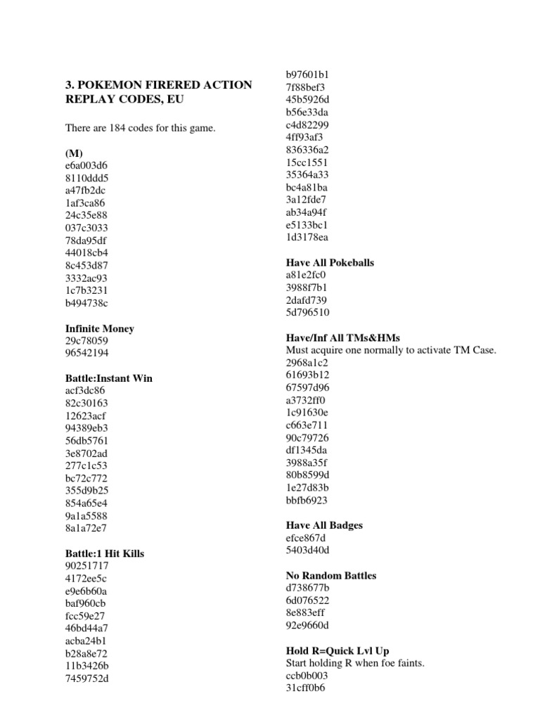 Cheat Fire Red | PDF | Nintendo | Nintendo Franchises