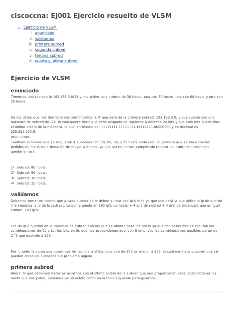 Ej001 Ejercicio Resuelto de VLSM | PDF | Poco | Arquitectura de Computadores