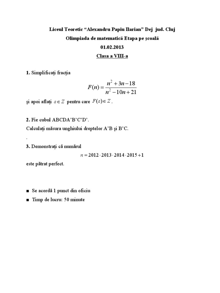 Teste Matematica Clasa A 8-A | PDF