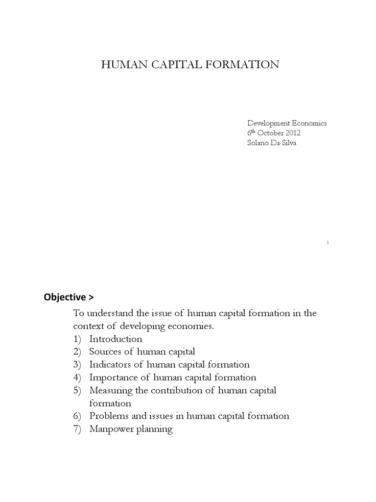 Human Capital Formation in Development | PDF | Human Capital | Labour ...
