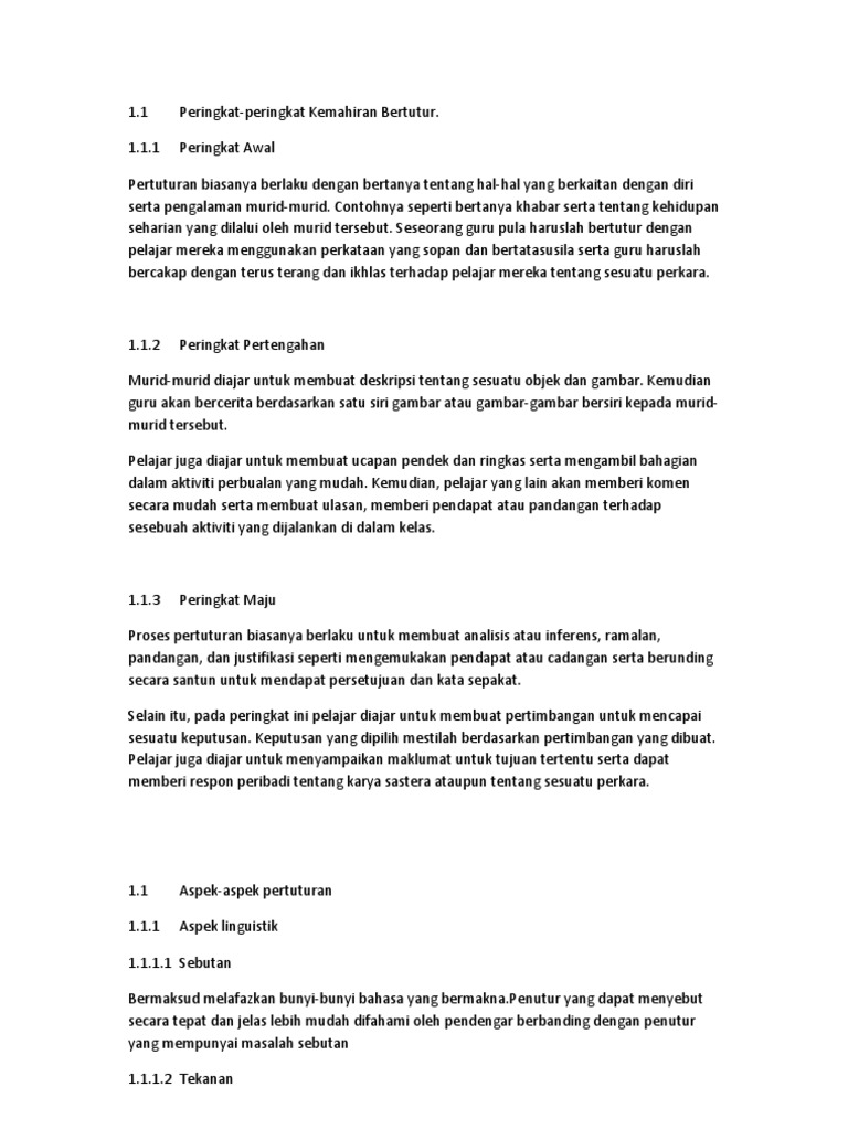 Peringkat Kemahiran Bertutur | PDF