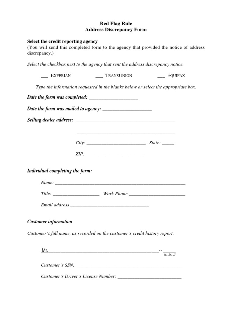Address Discrepancy Form PDF | PDF | Credit History | Financial Transaction