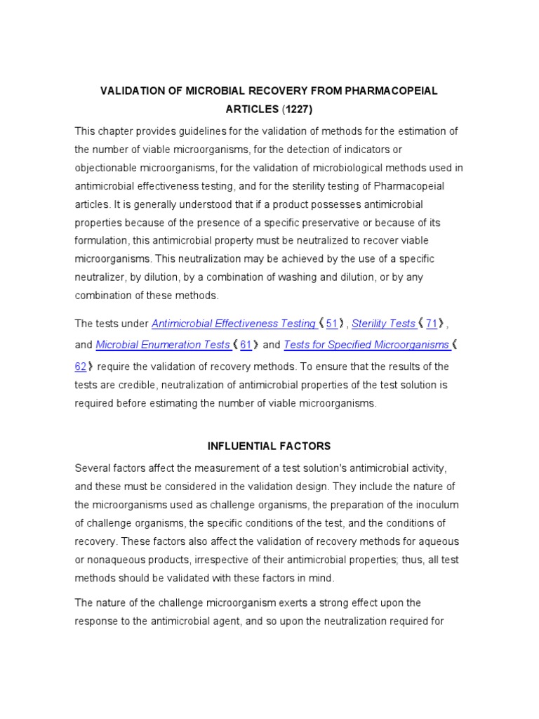 Microbial Recovery Validation Guidelines | PDF | Colony Forming Unit ...