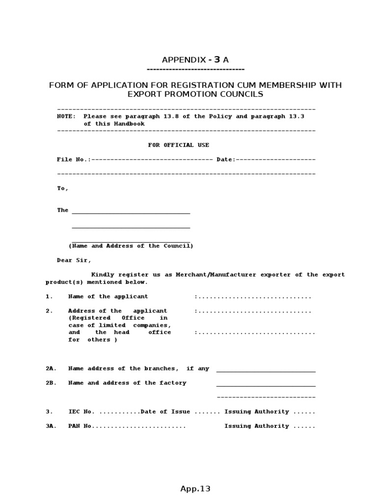 Appendix - A - Form of Application For Registration Cum Membership With ...
